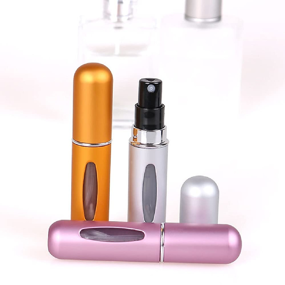 Shuiniba Mini Refillable Perfume Atomizer Bottle, Refillable Perfume Spray, Scent Pump Case, Perfume Atomizer Refillable Travel,5ml, Pink,Gold,Silver - 3PCS