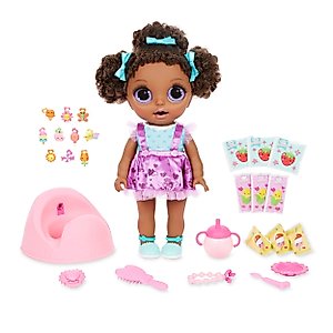 BABY born Magic Potty Doll Pees Glitter & Poops Surprise Charms, Purple Eyes