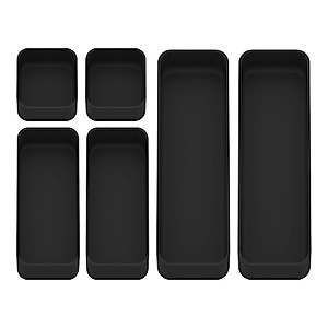 Organizer Drawers, Storage Plastic Desk Bins Stackable Organizers Tray, Bathroom Dividers Small Makeup Bin Clothes Organizing Trays for Containers Vanity Office Cabinet Desktop Compartment, Black