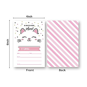 LoaHak Kitty Cat Birthday Invitation, Cat Birthday Invitations, Cats Party Invitations Kitty Cards For Children Kids Birthday Party. (050)