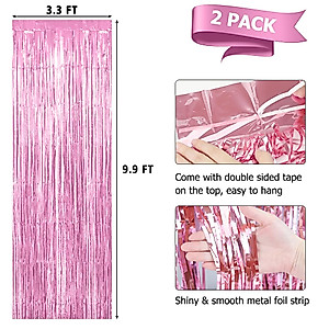 Pink Backdrop Fringe Backdrop Tinsel Backdrop Pink Party Backdrop 2 Pcs 3.3x9.9ft Metallic Foil Fringe Curtains Pink Streamers Pink Photo Backdrop for Birthday Bachelorette Graduation Party Decoration