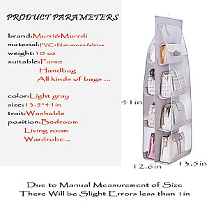 MURRI&MURRDI 2 Packs Hanging Handbag Organizer for Closet, Purse Storage Holder with 8 Easy Access Clear PVC Pockets, Purse Hanger for Wardrobe Space Saving Organizer (2 Gray)
