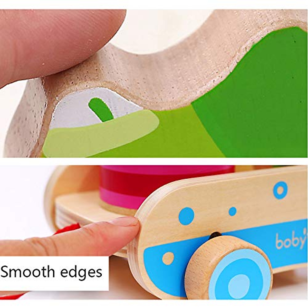 Wooden Baby Toys Car, Crocodile Beating Drum Pull Along Toddler Toy,Developmental Toy for 1 Year Old Girl Boy Birthday Gift