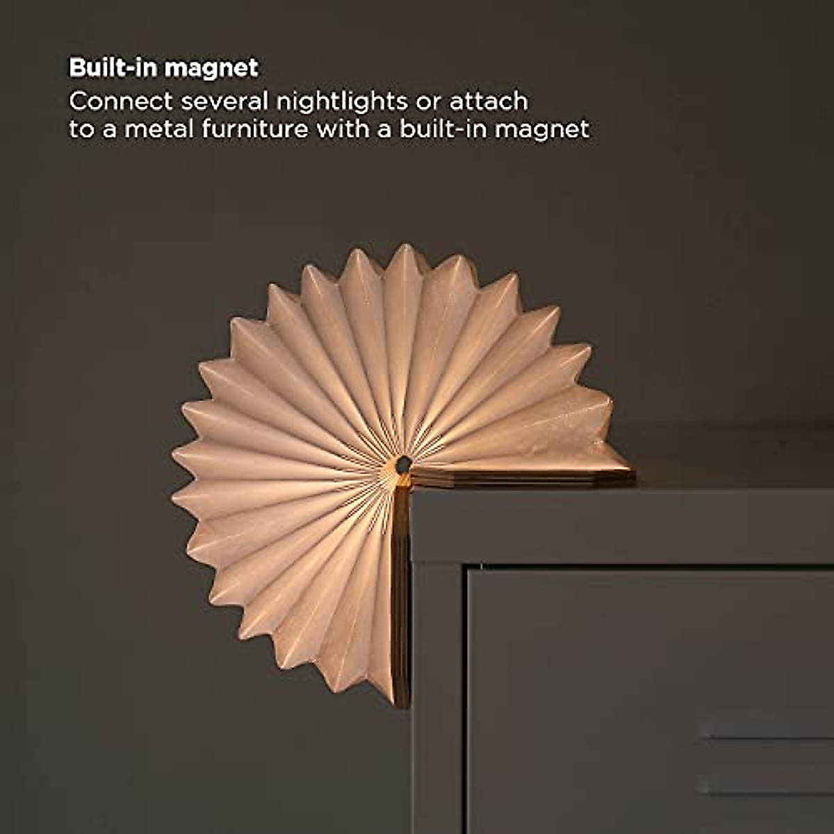 mooas Accordion LED Rechargeable nightlight, Wooden Book lamp, Wooden lamp, Wooden booklight, Folding Night Light, USB Rechargeable Wooden Table lamp with Magnetic Strap (Dark Brown)