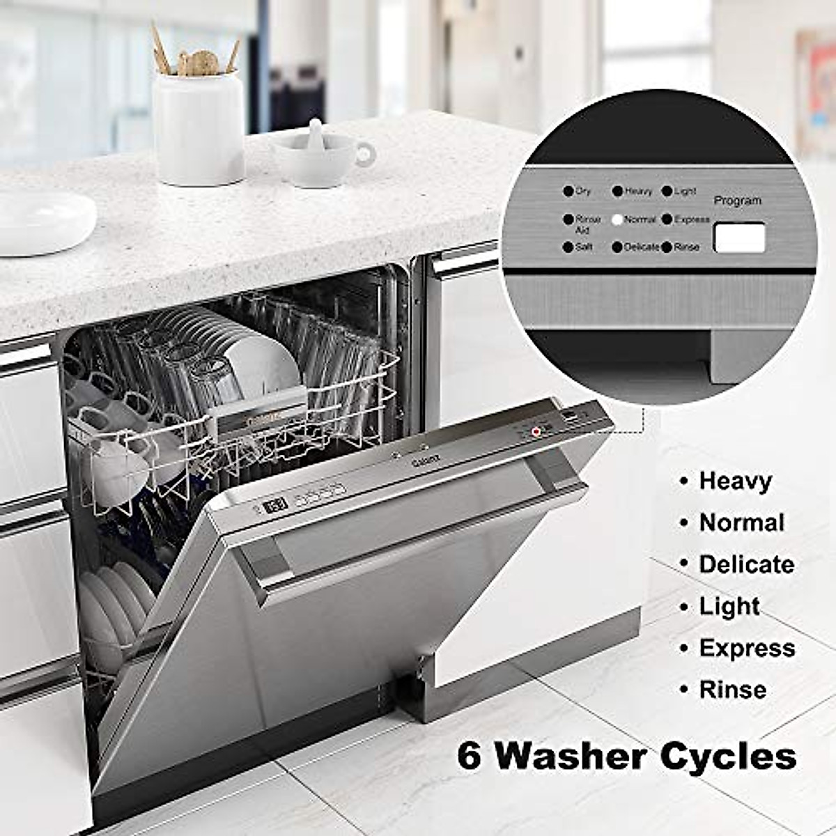 Galanz GLDW09TS2A5A Built in Dishwasher, 9 Place Setting, 18 Inch, 6 Cycles, 3 Options, Stainless Steel