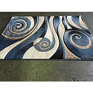 Modern Area Rug Blue Sculpture Design 258 (5 feet 2 inches x7 feet 1inch)