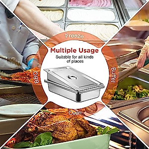 Dandat 6 Pack Full Size Steam Table Pans Deep Hotel Pan with Lid Thick Stainless Steel Pans Restaurant Commercial Trays Steam Food Containers for Chafing Dish Buffet, 20.8 x 12.8 x 3.9 Inch