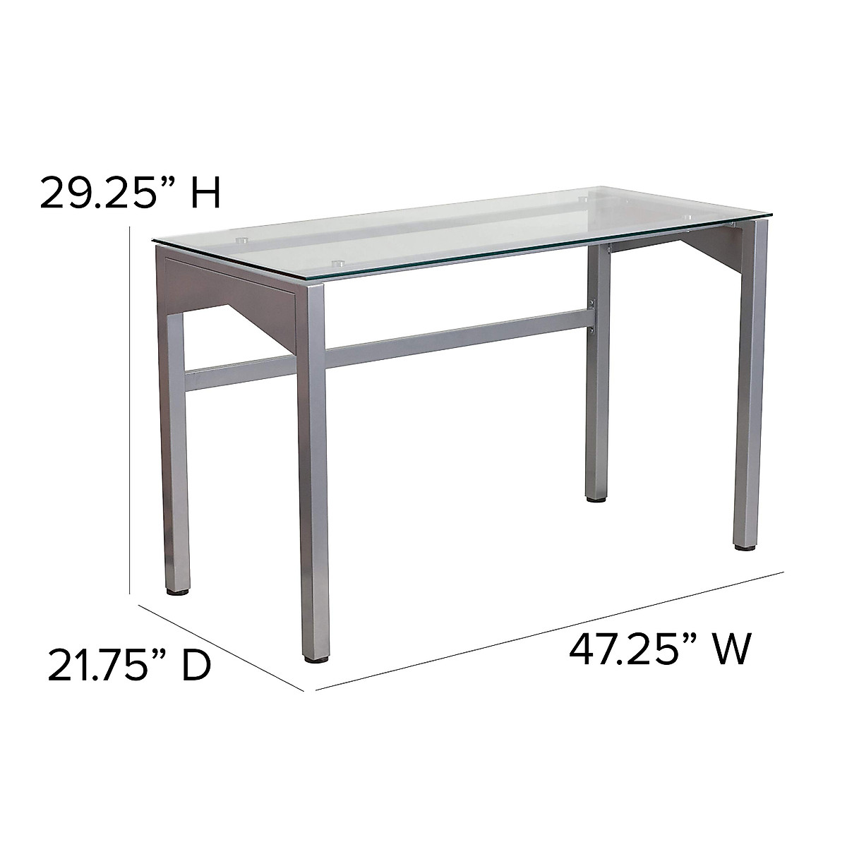 EMMA + OLIVER Desk with Clear Tempered Glass Top