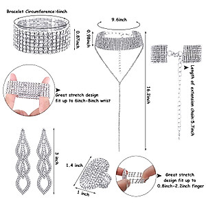 Fumete 4 Pcs Rhinestone Jewelry Set Bling Diamond Choker Necklace Bracelet Ring Earrings Set for Women Party Costume Jewelry