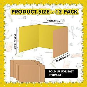 12 Pcs Privacy Folders for Students Yellow Desk Dividers Classroom Test Dividers Privacy Boards for Student Desks Privacy Panel Partitions Trifold Desk Dividers for School