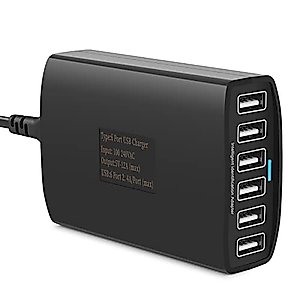 USB Charger 60 Watt 12A 6-Port PowerPort 6 Multi USB Wall Charging Station Multi-Port USB Charger Hub for Apple iPhone/iPad Air/Samsung/Galaxy/Note/LG/HTC/Tablets and More USB Device