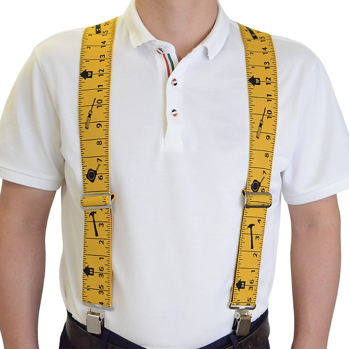 AISENIN Tape Measure Suspenders for Men 2” Wide X-Back Work Suspenders Elastic Adjustable(Yellow)