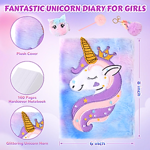 Unicorns Gifts for Girls 5 6 7 8 9 10+ Years Old, Kids Unicorn Toys with Light Up Plush Star Pillow/ Diary/ Headband/ Eye Mask/ Water Bottle, Soft Plush Toys Set for Teens Birthday Gifts Christmas