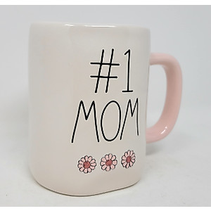 Rae Dunn #1 MOM Mug, With Pink Flowers and Handle, LL Coffee, Tea, Latte, Hot Drinks, Ceramic By Magenta, Mother's Day Birthday Holiday Gift, Gifts