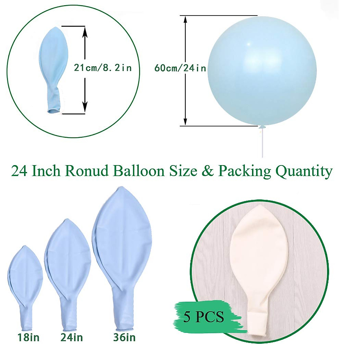 IN-JOOYAA 24 Inch Latex Round Balloons 5 Pack White Thick Big Balloons for Party Decorations
