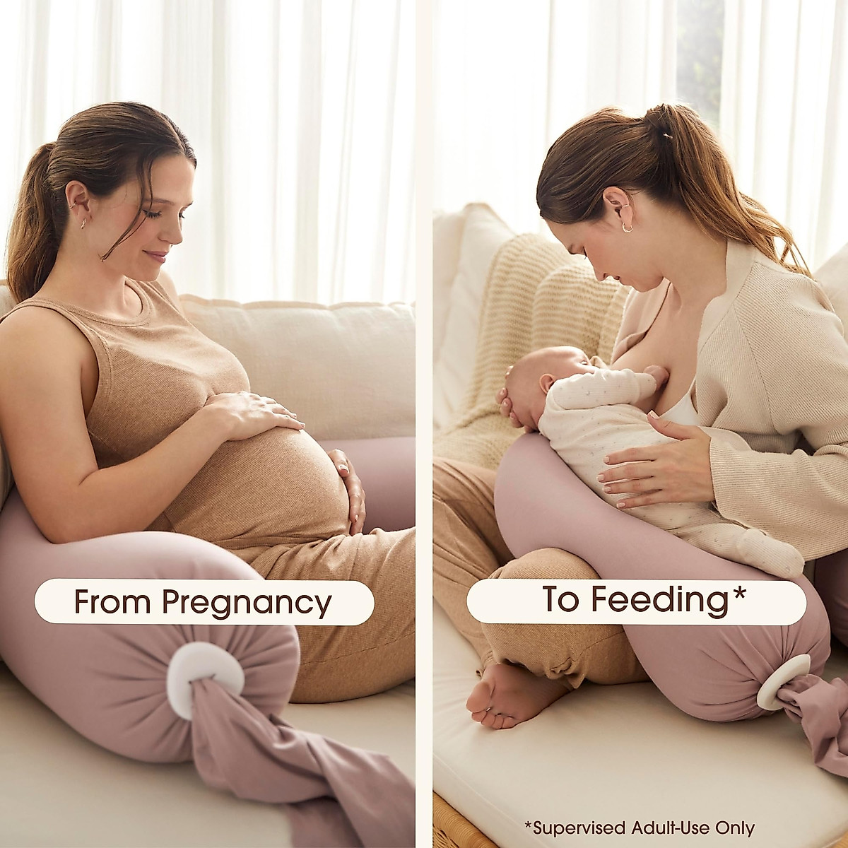 bbhugme Adjustable Pregnancy Pillow – Full Body Support for Side Sleeping - Adjustable Firmness and Shape - Supports Back, Legs, Belly, HIPS for Pregnant Women - Removable Cover - Dusty Pink