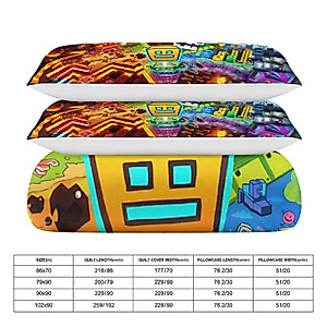 MNXTWHFSZ Geometry Anime and Dash 3-Piece Bedding Set 79""x90"" 1 Duvet Cover and 2 Pillowcases Funny Bedroom Accessories, Style