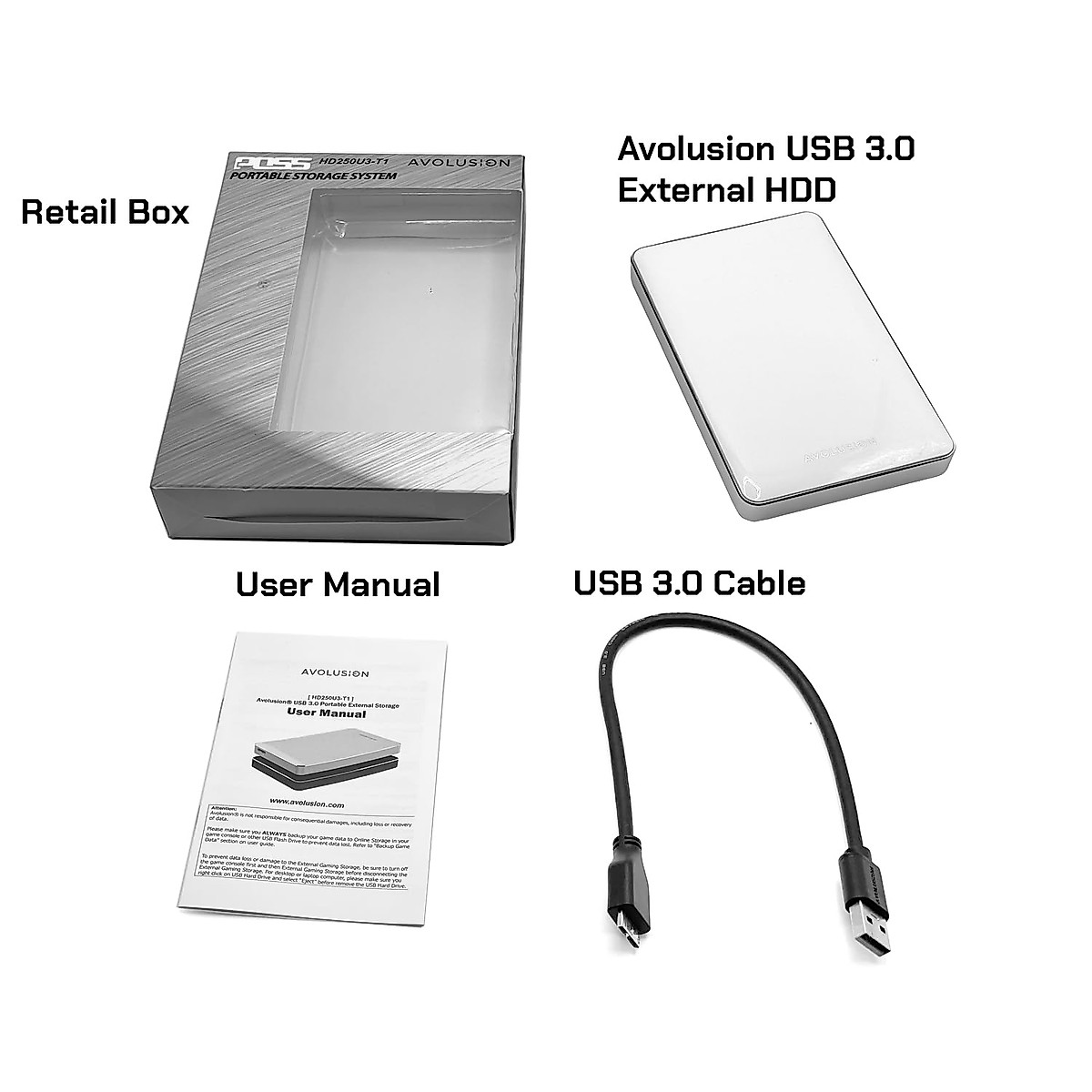 Avolusion T1 Series USB 3.0 Portable External Gaming Hard Drive - White (for PS4, Pre-Formatted) - (2TB)