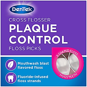 DenTek Cross Flosser Plaque Control Floss Picks, X-Shaped Floss, 75 Count, 3 Pack