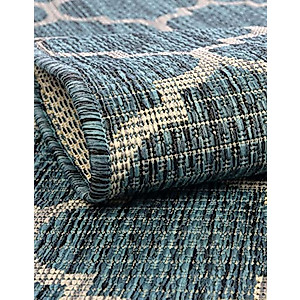 Unique Loom Outdoor Trellis Collection Area Rug - Trellis (Round 10' 8" x 10' 8", Teal/ Gray)