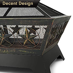 AMAGABELI GARDEN & HOME Fire Pit Outdoor Wood Burning 24in with Fireplace Poker Spark Screen Retardant Mesh Lid Rustproof Bronze