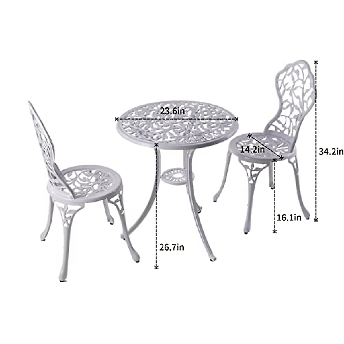 KAI LI Patio Bistro Sets 3 Piece cast Aluminum Patio Furniture Outdoor Garden Metal Rust Proof Tables and Chairs White bisrto Set (Leaf-White)