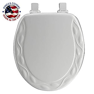 MAYFAIR 34ECA 000 Sculptured Ivy Toilet Seat will Never Loosen and Easily Remove, ROUND, Durable Enameled Wood, White