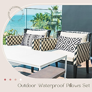 Ziliny 4 Sets Outdoor Waterproof Lumbar Pillows with Insert 12 x 20 Inch Water Resistant Throw Pillow Cushion Covers Set for Swing Porch Couch Sofa Garden Cushion Patio Furniture(Trendy)