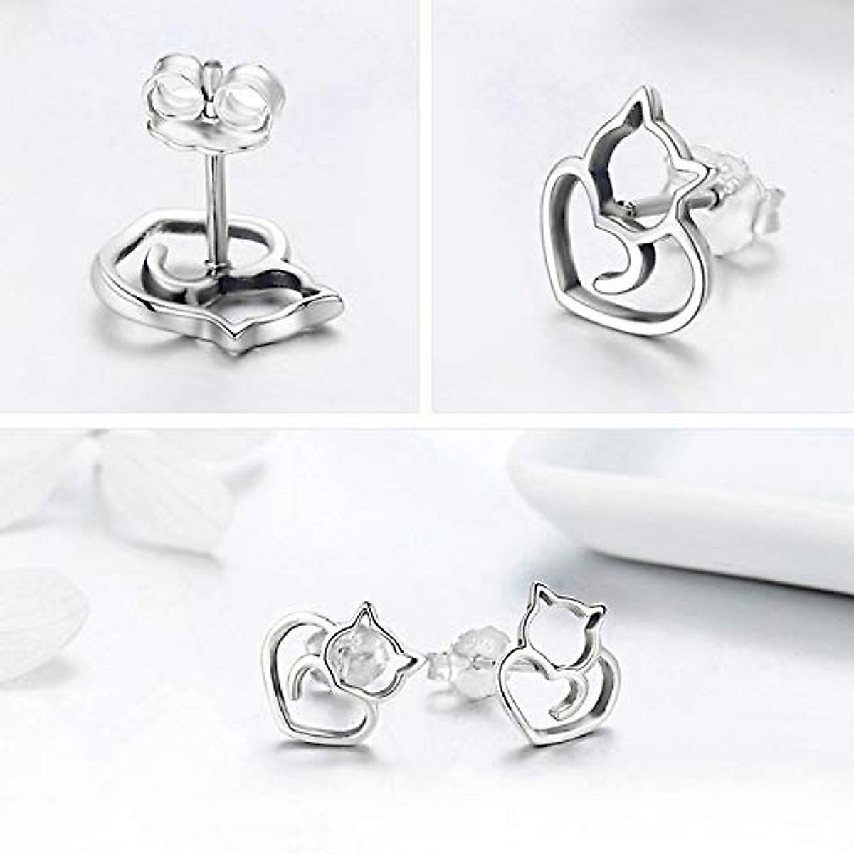 Cute Cat Earrings Stud Pearl Earrings for Women Mouse Cubic Zircon Hypoallergenic Earrings Christmas Birthday Gift (Cat earrings)