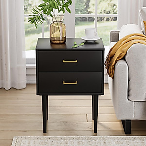 Modern Nightstand with Drawers Black Night Stands for Bedroom,Wood Bedside Table with Drawers,Nightstands Suitable for Salon and Office,Mesita De Noche para Cuarto,26 Inch Tall,2- Drawer