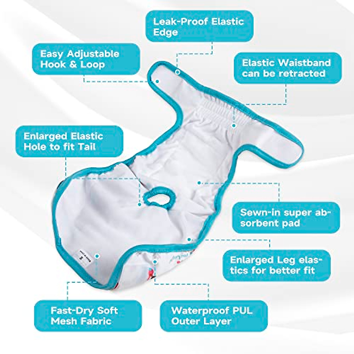 Paw Legend Washable Reusable Female Dog Diapers - No Leak Doggie Diapers for Heat Cycle (3 Pack,Adorable,Small)