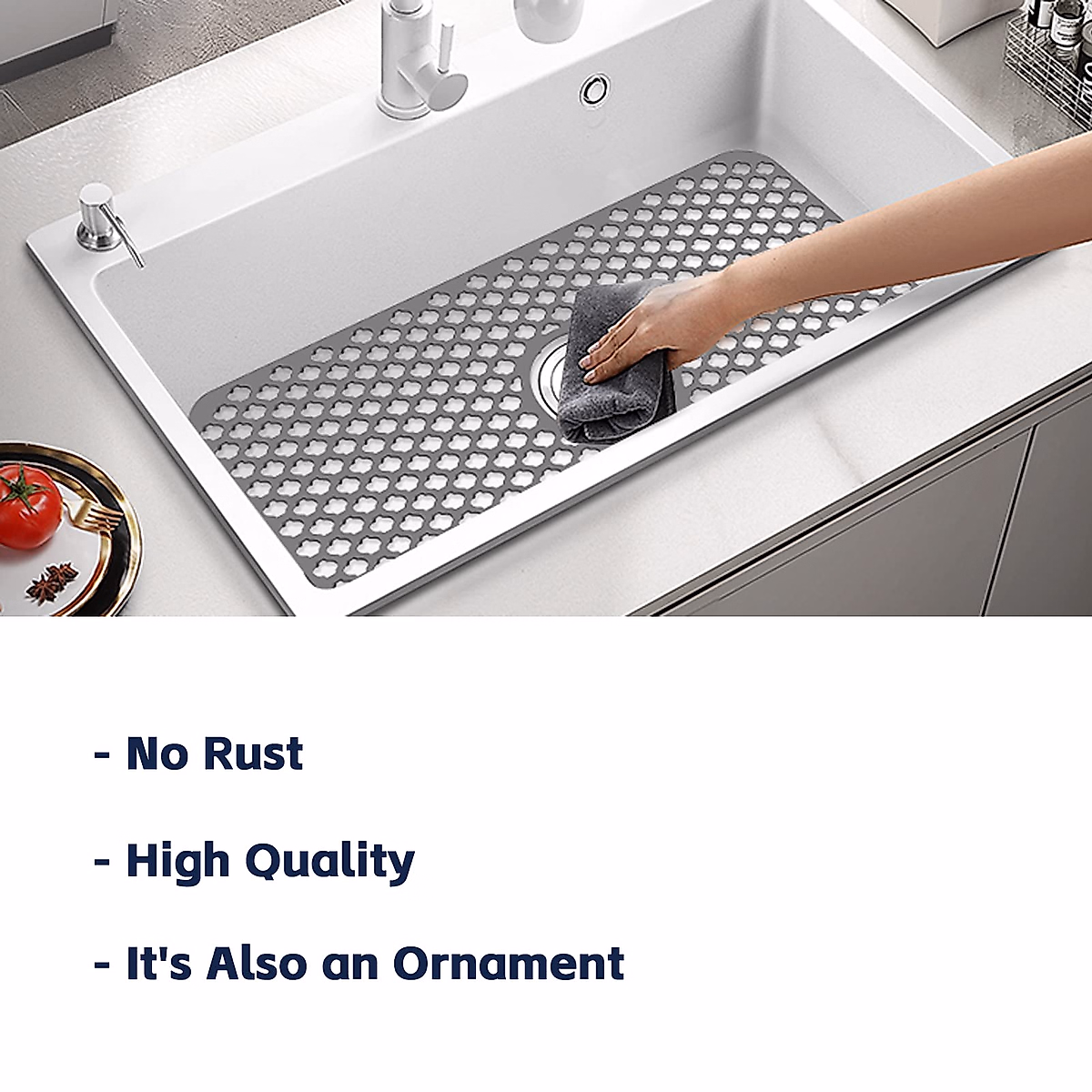 Silicone Sink Mat, 24.6''x 12.9'' Kitchen Sink Protector Grid for Bottom of Center Drain Sink, TwinnekYR Grey Non-slip Heat Resistant Sink Liner for Farmhouse Stainless Steel Porcelain Sink