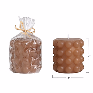 Creative Co-Op Unscented Hobnail Pillar, Cappuccino Candles, 4" L x 4" W x 4" H, Brown