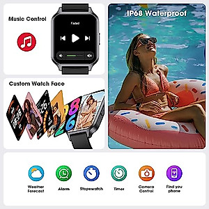 Pautios Smart Watch, 42mm Full Touchscreen Fitness Watch, Fitness Tracker with Heart Rate Monitor & SpO2, Step Counter, IP68 Waterproof Pedometer Watch for Women Men