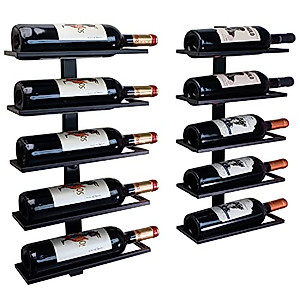 Farmhouse Vertical Wall Mounted Wine Rack, Industrial Metal Wine Holder Rack, Hanging Display Shelf for 10 Wine Bottles, Modern Black Wall Mount Wine Holder for Home Kitchen Living Room Cafe Bar Decor