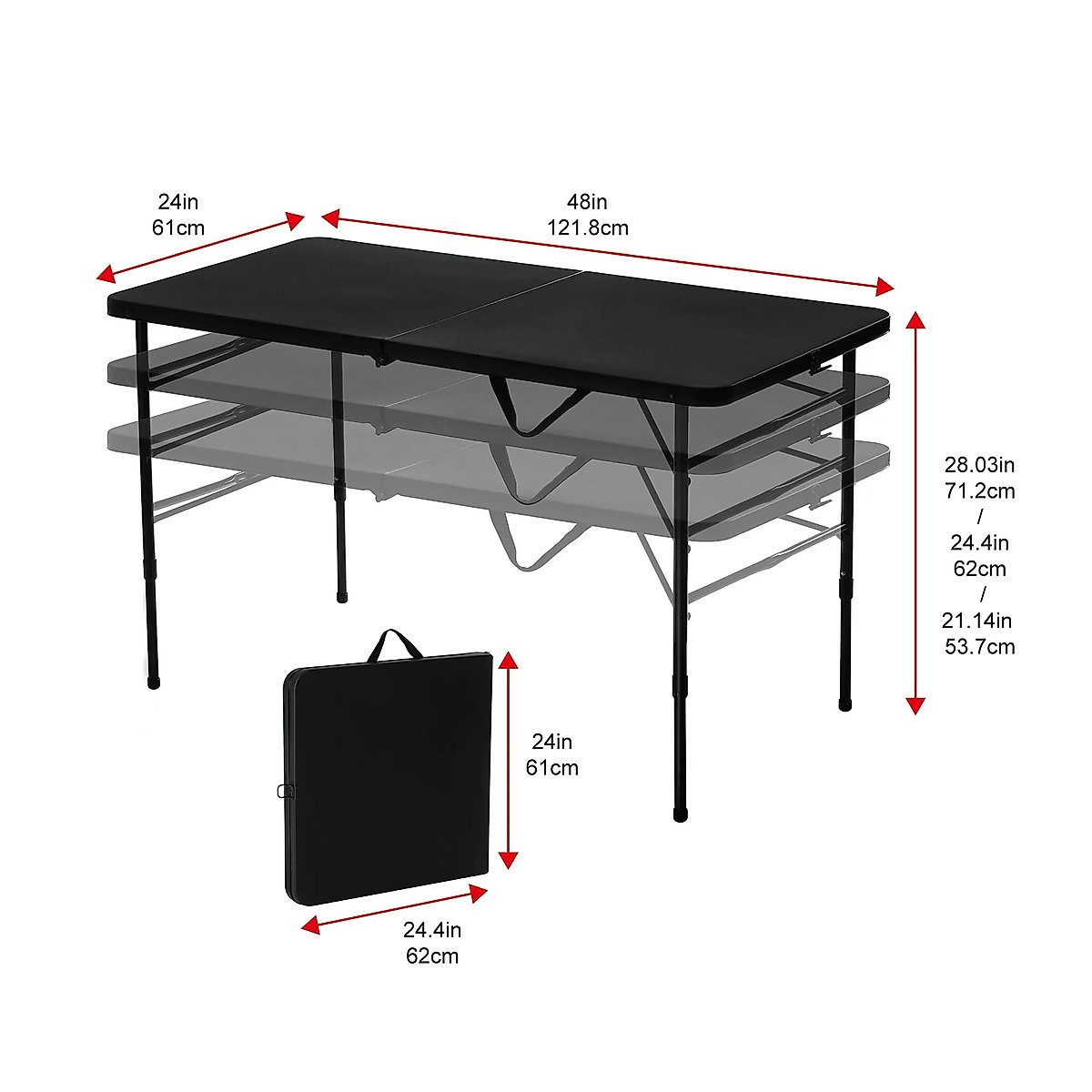 GEEYOU Versatile and Portable: 4-Foot Fold-in-Half Adjustable Table in Rich Black | Convenient and Space-Saving Solution