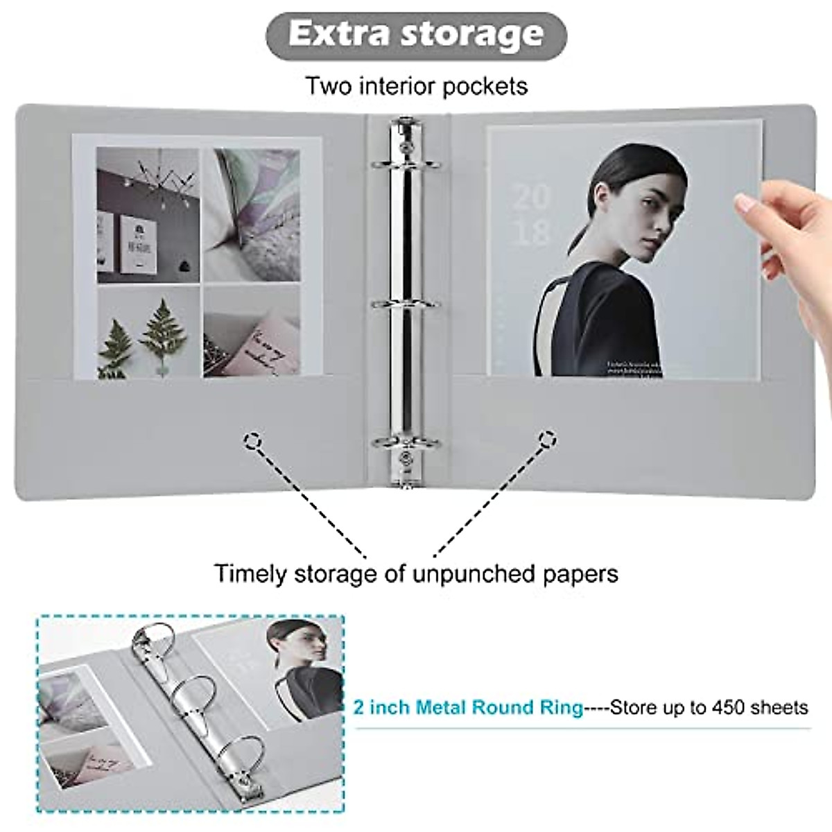 2 Inch 3 Ring Binder, HYUNLAI 2'' Round-Ring View Presentation View Binders, Holds Up to 8.5"11" Paper,Customizable Clear Cover,for Home,Office,and School Supply,4 Pack