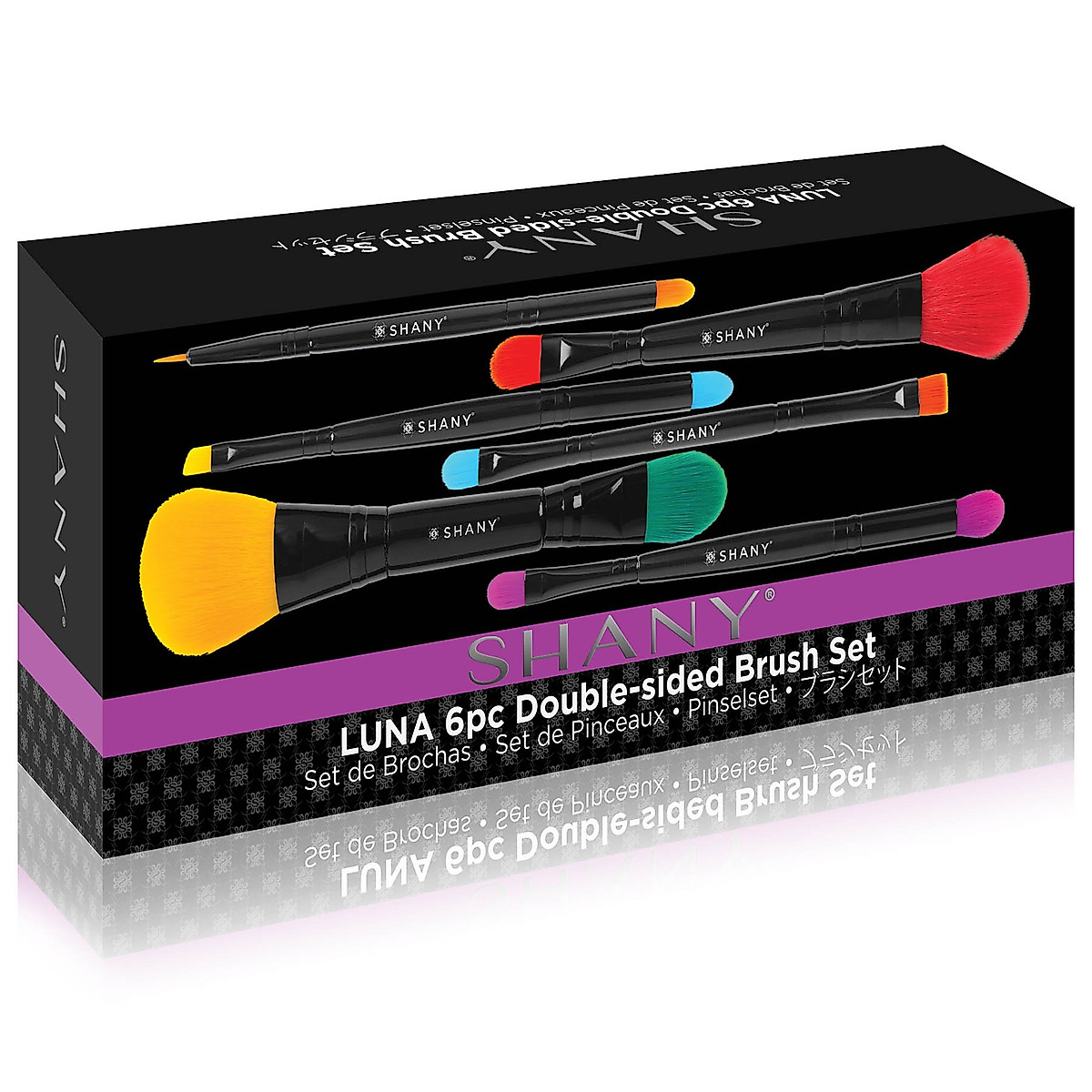 SHANY Vegan Makeup Brushes - LUNA - 6 PC Double Sided Travel Make up Brushes with 12 unique Bristles - with Brush storage Pouch - Synthetic