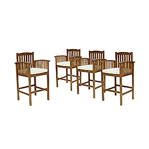 Christopher Knight Home Gill Acacia Patio Bar Stools, 46", Bar-Height, Acacia Wood, Natural Stain with Cream Cushions (Set of 4)