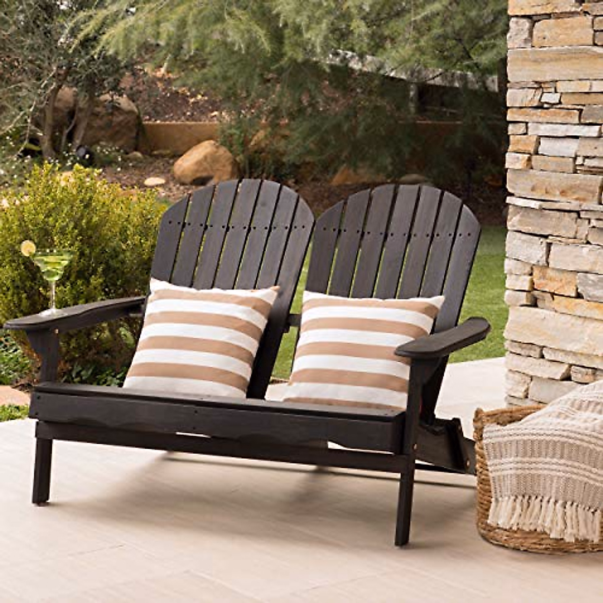 Christopher Knight Home Great Deal Furniture Muriel Outdoor Dark Grey Finish Acacia Wood Adirondack Loveseat