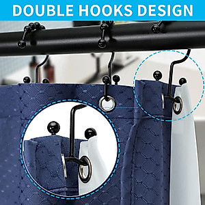 HAOBAOBEI Shower Curtain Rings Hooks, 12 Pack Bathroom Double Curtain Hooks for Christmas Shower Curtain Liner, Metal Rust-Resistant Roller Ball Sliding Hooks for Bathroom Shower Curtains Rods (Black)