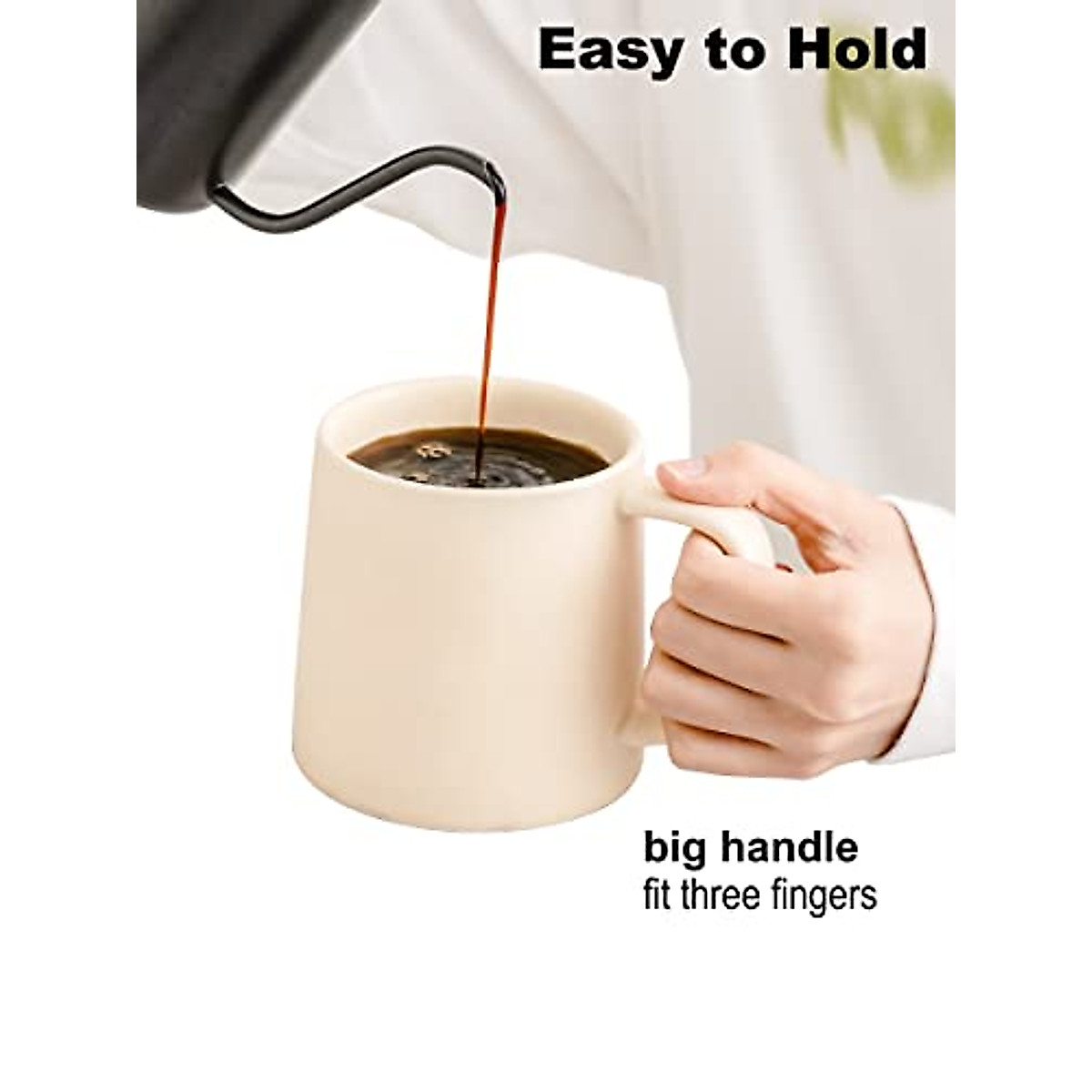 T-WARE Coffee Mug, Ceramic Mug Sets, 16 Oz Coffee Mug Set, Coffee Cup for Office and Home, Set of 2, Beige