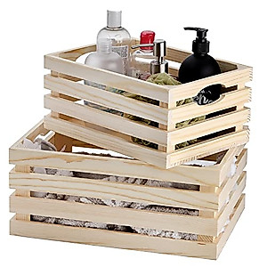 ZENFUN 3 Pack Wooden Nesting Crates with Handles, Decorative Hand Crafted Wood Box Nesting Crate Farmhouse Storage Basket Container for Display and Organization, Home Centerpieces