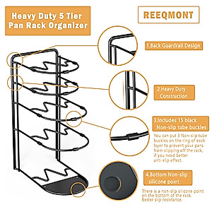 REEQMONT 2 Pack - Heavy Duty Pot Rack Organizer, 5 Tier Pan Rack Holder, Holds Cast Iron Skillets, Dutch Oven, Frying Pan, Griddles - No Assembly Required, 15.9'' H