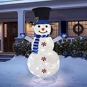 Mosy 4FT Snowman Outdoor Christmas Decorations, 3.2FT Folding Christmas Snowflake Cloth Snowman, Outdoor Snowman Lighted for Xmas Indoor/Outside Yard Holiday Party Decoration