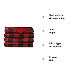 Sunbeam Microplush Comfy Toes Electric Heated Throw Blanket Foot Pocket Buffalo Plaid Red Washable Auto Shut Off 3 Heat Settings