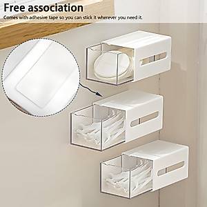 XING ZHONG Wall Mounted Qtip Holder Dispenser,Bathroom Organizers and Storage for Cotton Ball,Cotton Swab,Cotton Round Pads,Floss Picks,Hair Tie,Multi-Functional Double Sided Drawer,No Drilling(2PCS)