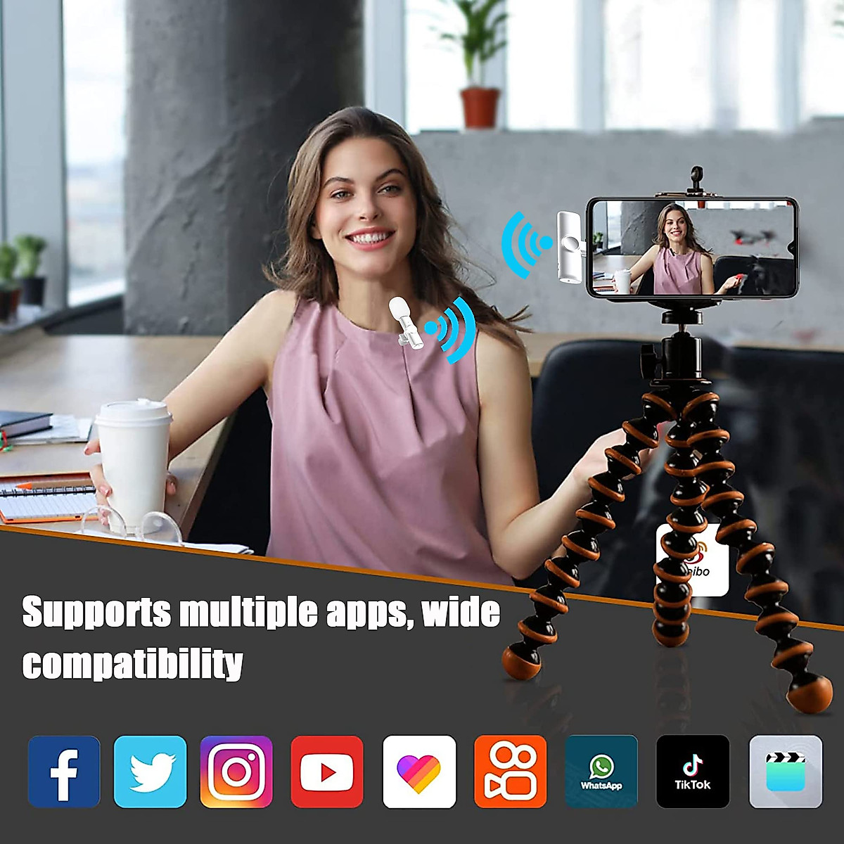 Oakaylif Wireless Microphones, Lavalier Microphone for Smartphone Plug-Play Recording Microphones Automatic Noise Reduction for Smartphone, Laptop, Vlog, Tiktok, Facebook, YouTube - White