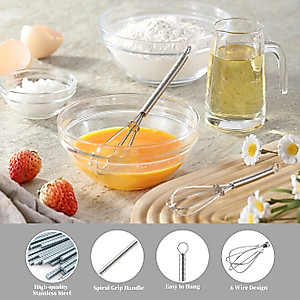 2PCS Mini Whisk, Stainless Steel 5 in and 7 in Small Tiny Whisks for Cooking, Whisking, Beating, Blending Ingredients and Mixing Sauces, 6 Wire Design, Ergonomic Spiral Handle, (Silver)