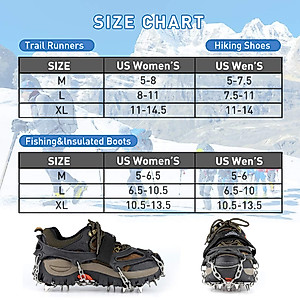 Traction Cleats Ice Snow Grips with 20 Stainless Steel Spikes for Walking, Jogging, Climbing, Fishing, and Hiking